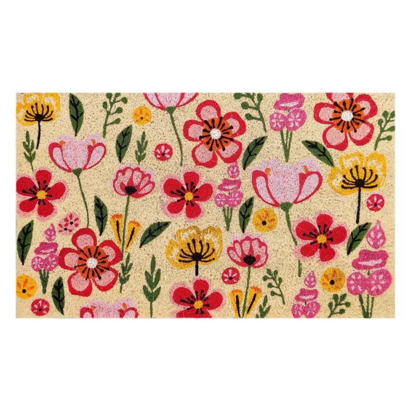 First Concept 18 in. W X 30 in. L Multi-Color Floral Coir Door Mat